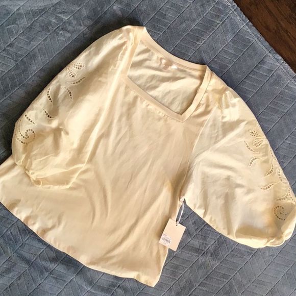 LC Lauren Conrad | Tops | Lc Cream Color Top Flounce Sleeve | Poshmark